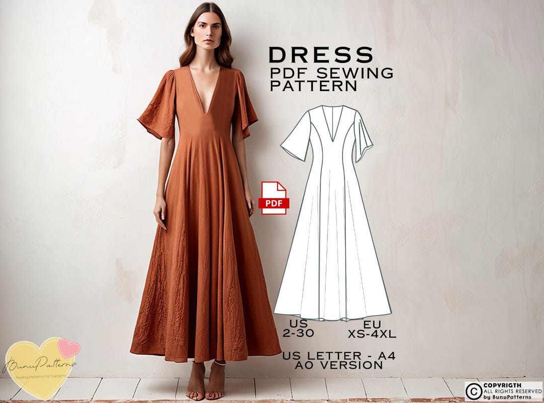 Maxi Dress Sewing Pattern: Medieval Boho Style (US Sizes 2-30) (PDF ...