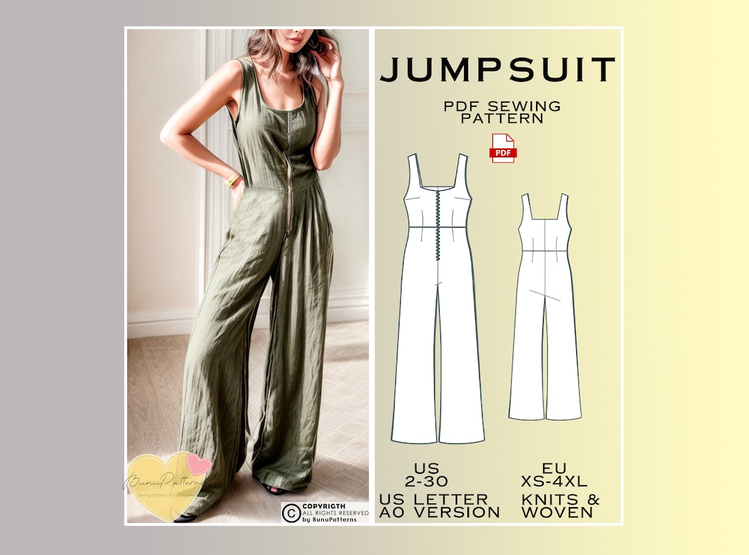 Top Tank Wide Leg Jumpsuit Sewing Pattern, PDF Sewing Pattern, Woman Sewing Digital Pattern Pdf ...