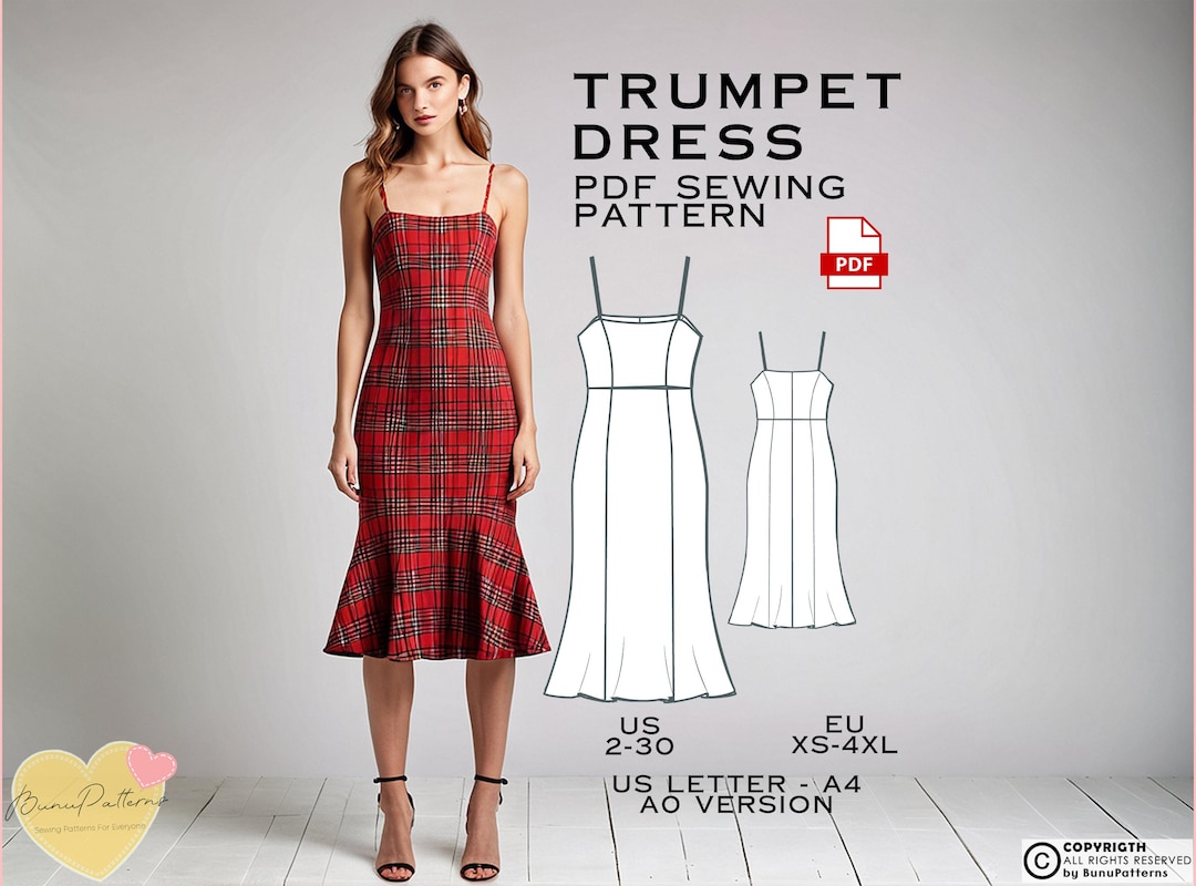 Midi Dress Pdf Sewing Pattern, Graduation Dress Pattern, Plus Size ...