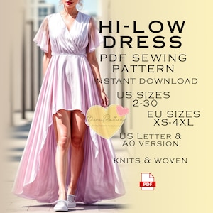 Hi-low Dress Sewing Pattern, Prom Dress PDF Sewing Pattern Instant ...