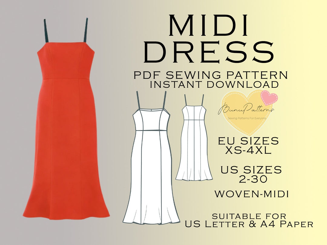 Midi Dress Pdf Sewing Pattern Graduation Dress Pattern Plus - Etsy
