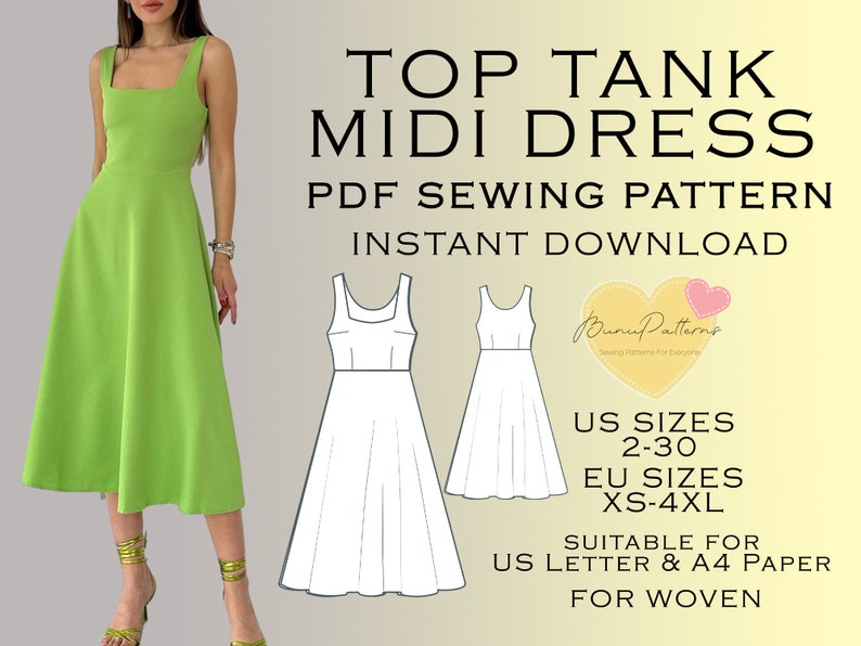 Top Tank Midi Dress Sewing Pattern Prom Dress PDF Sewing - Etsy