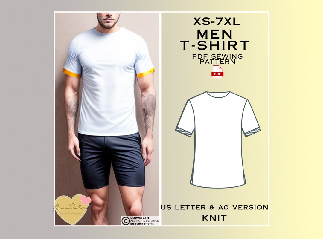 Mens T-shirt Sewing Pattern, Man Basic Tee Shirt Sewing Pattern, PDF ...
