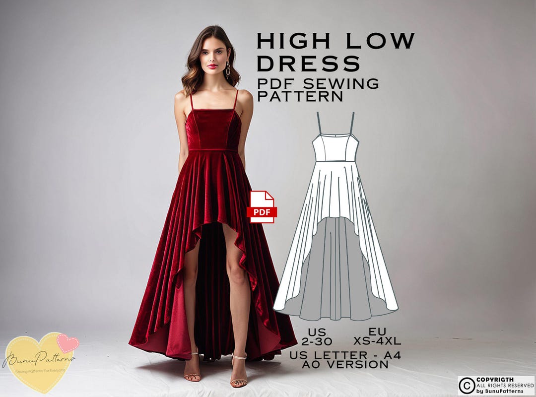 Hi-low Dress Sewing Pattern, High Low Prom Dress PDF Sewing Pattern ...