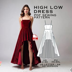 Hi-low Dress Sewing Pattern, High Low Prom Dress PDF Sewing Pattern ...
