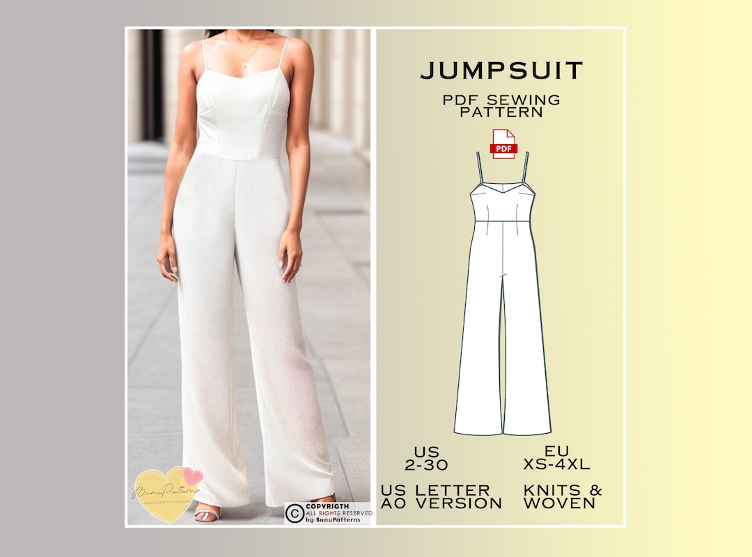 Wide Leg Jumpsuit Sewing Pattern, Overall PDF Sewing Pattern Instant ...