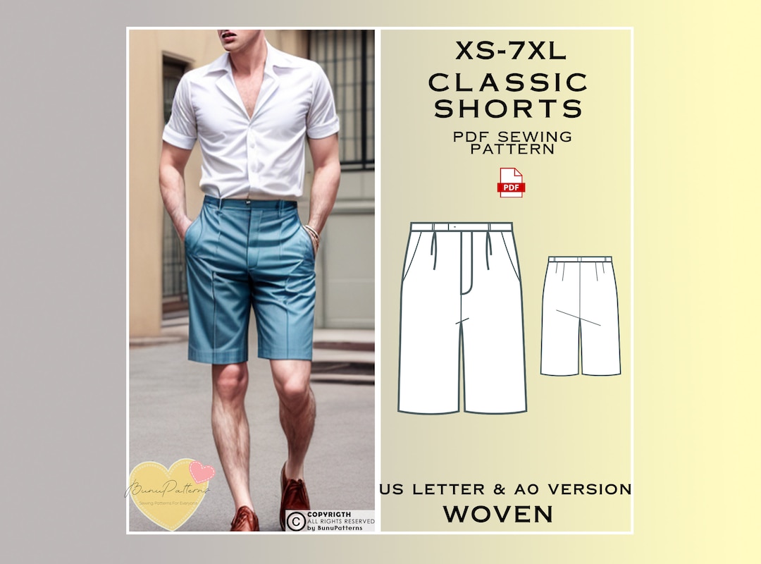 Men Shorts Sewing Pattern, Pleated Trousers PDF Sewing, Instant ...