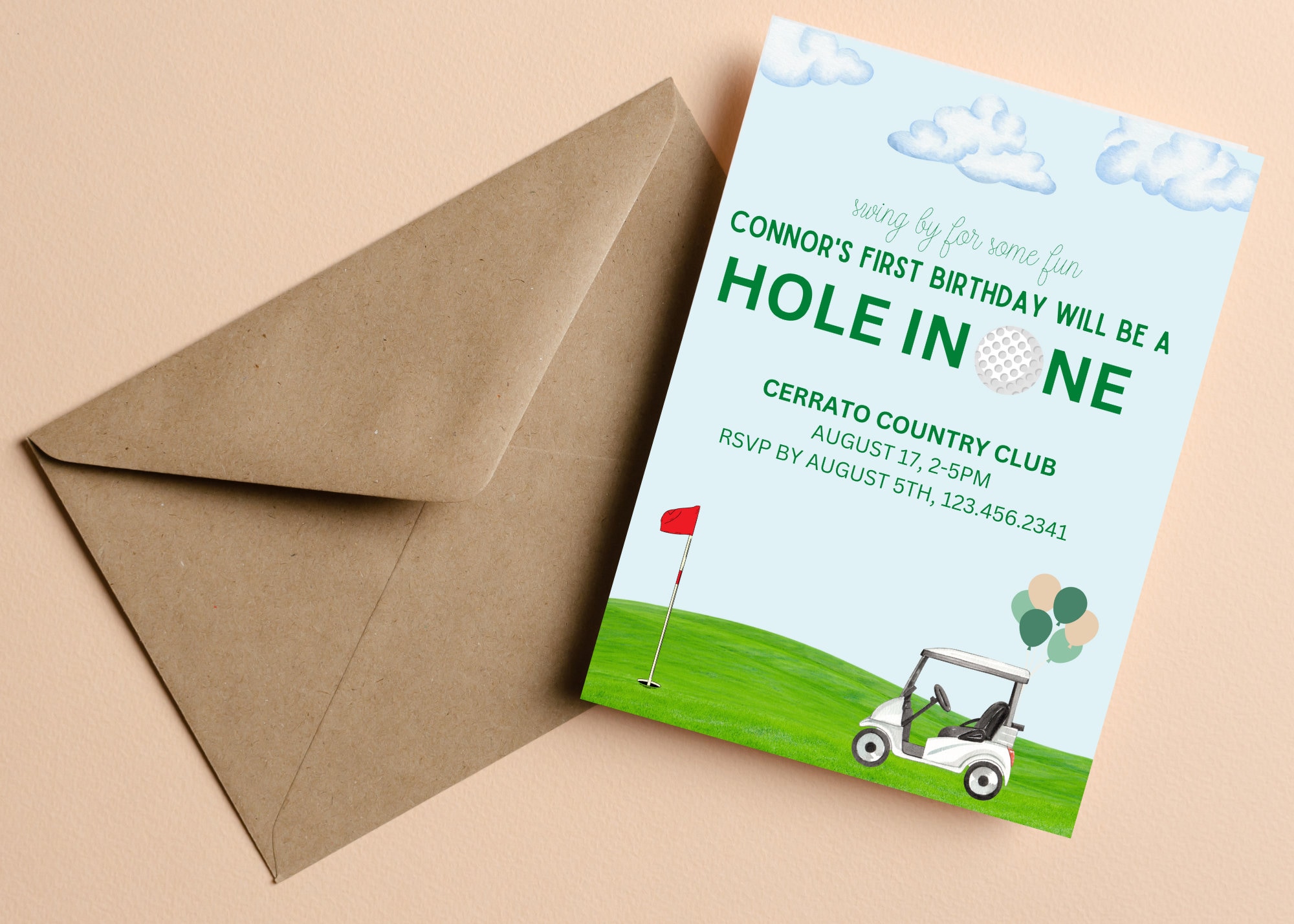 Editable Hole in One Birthday Invitation Golf First Birthday Par-tee ...