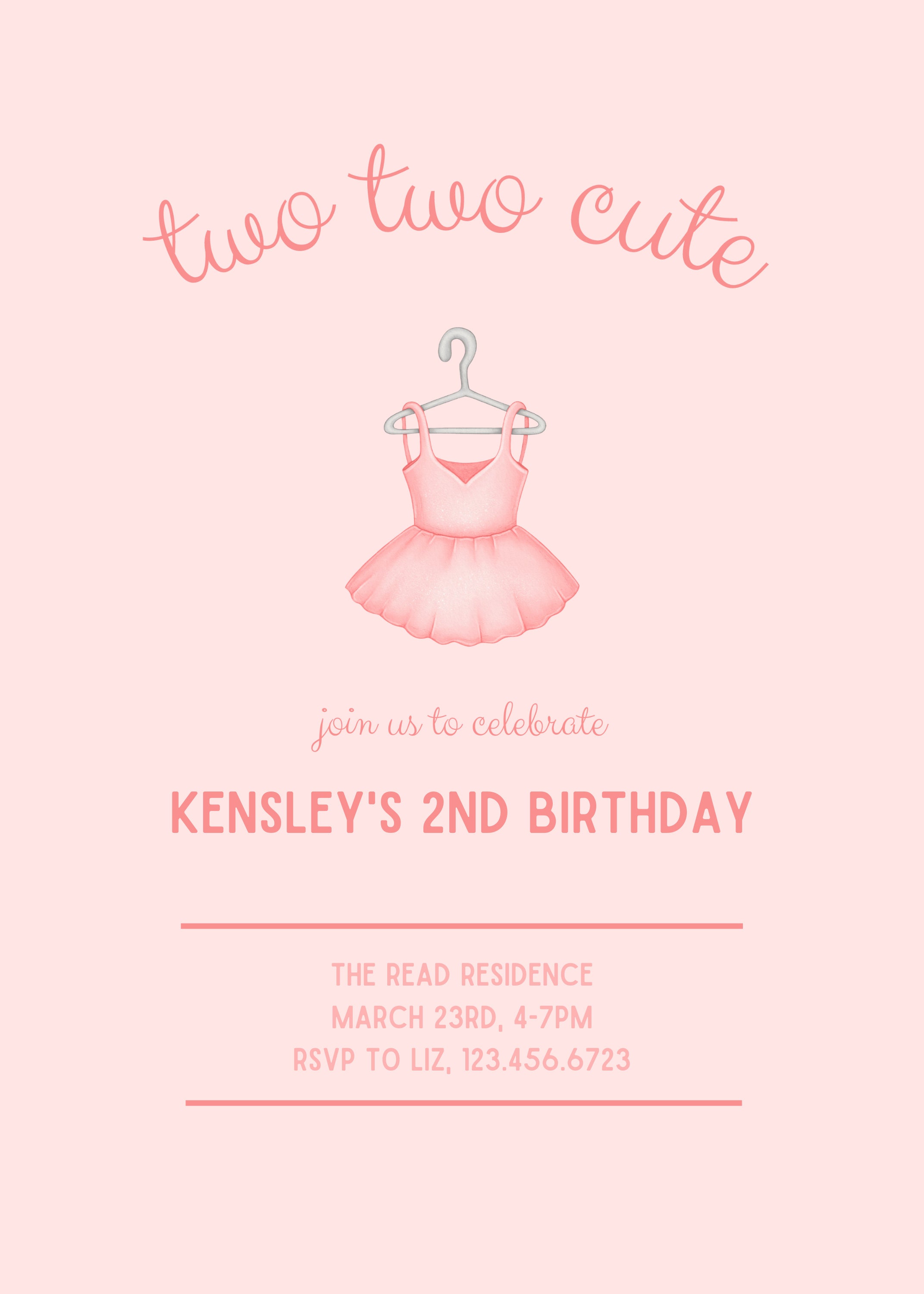 Tutu Birthday Invitation, Instant Download, 2nd Birthday Invite, Ballet ...