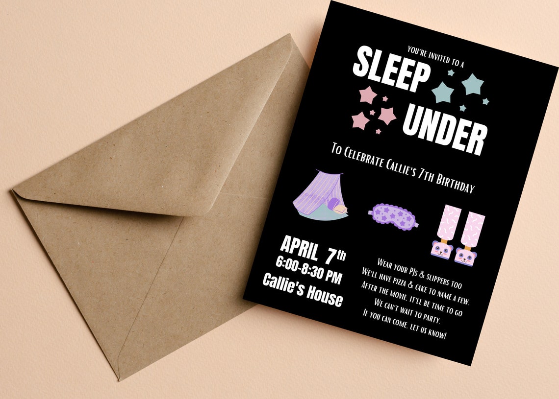 Instant Download, Printable Template, Sleep Under Birthday Invitation ...