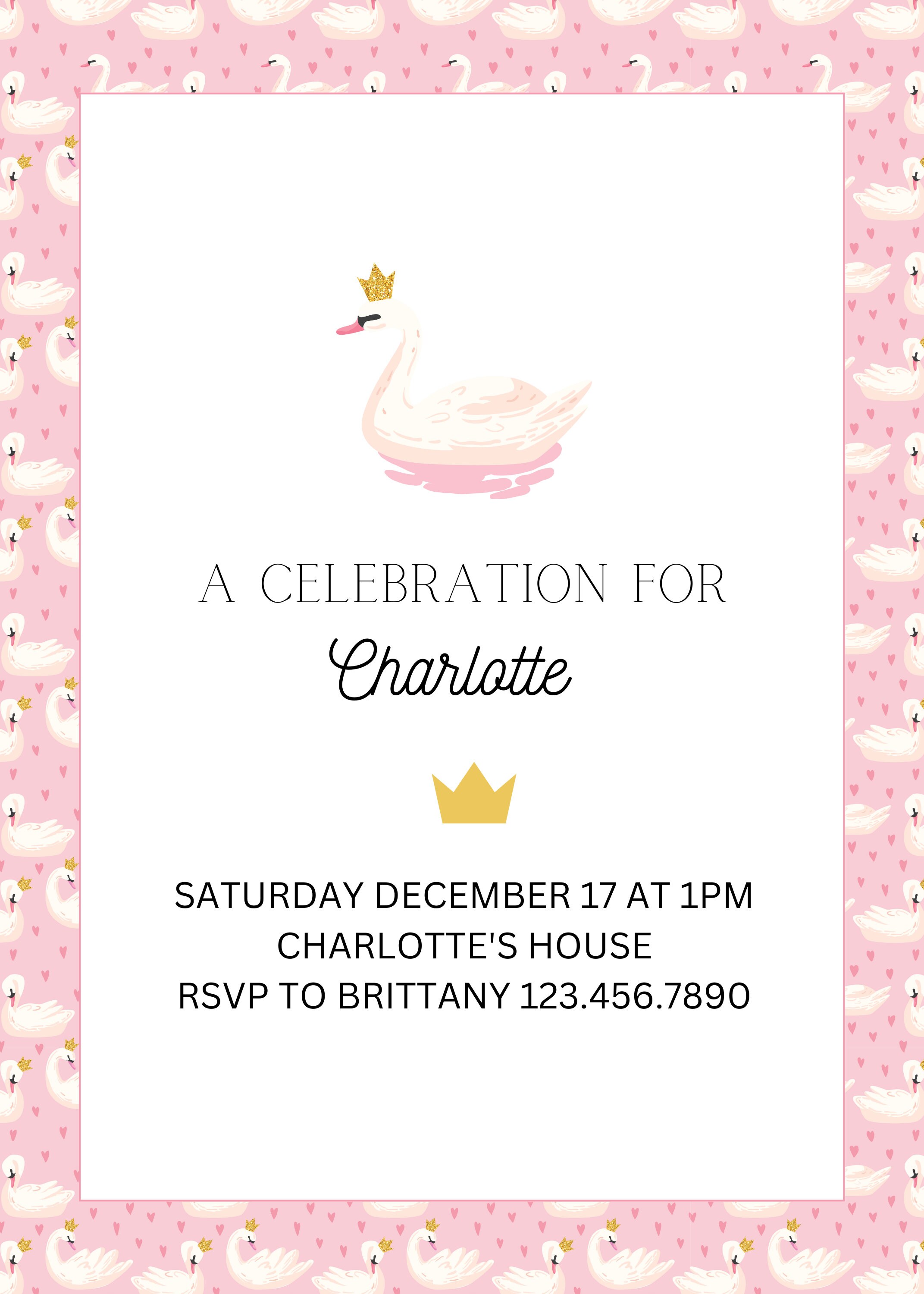 Editable Swan Birthday Invite Template, Birthday Invite, Swan, Instant ...