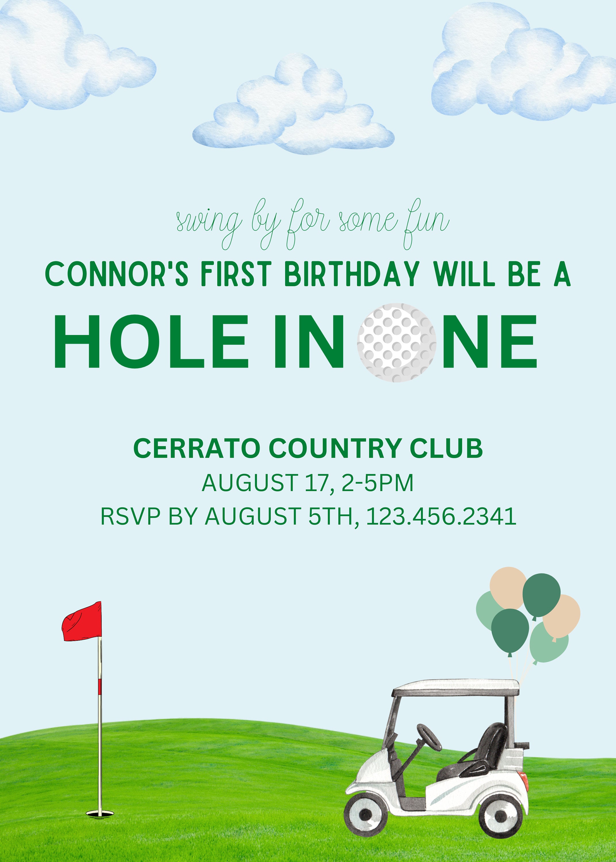 Editable Hole in One Birthday Invitation Golf First Birthday Par-tee ...