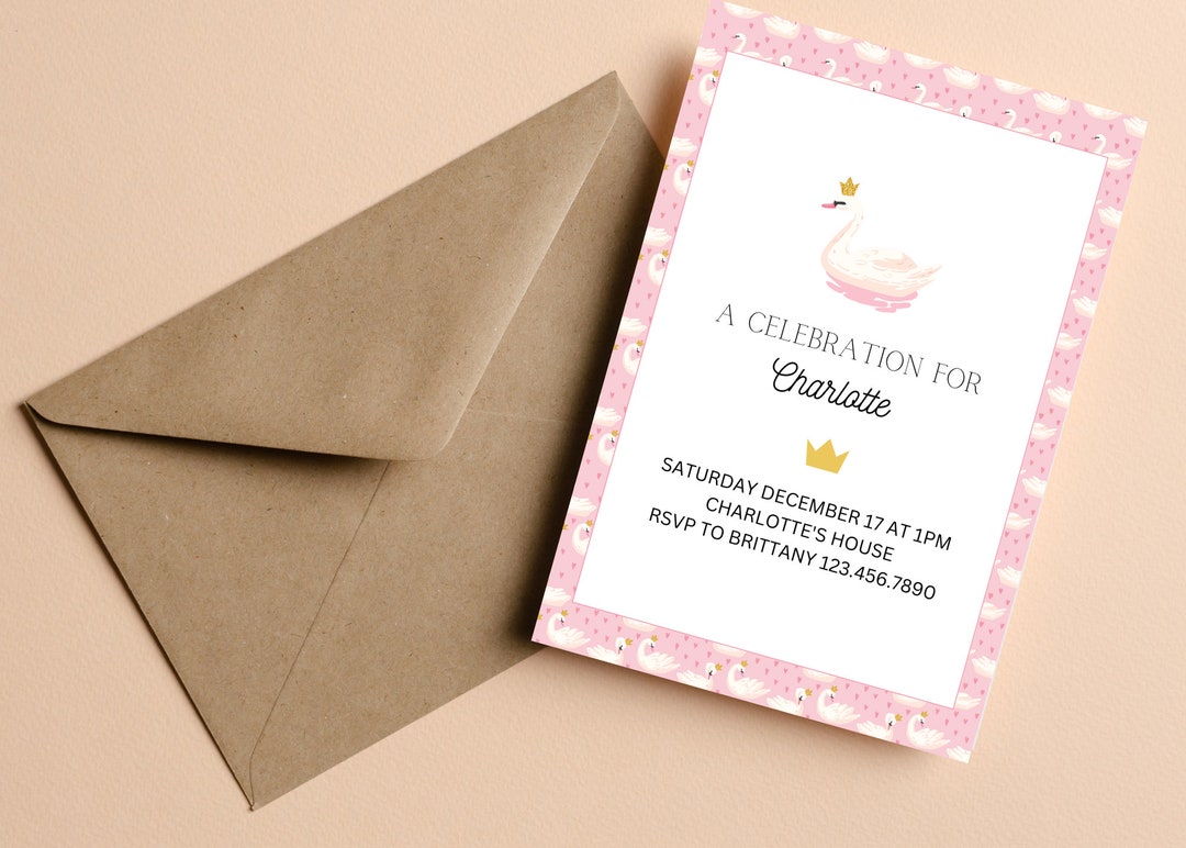 Editable Swan Birthday Invite Template, Birthday Invite, Swan, Instant ...