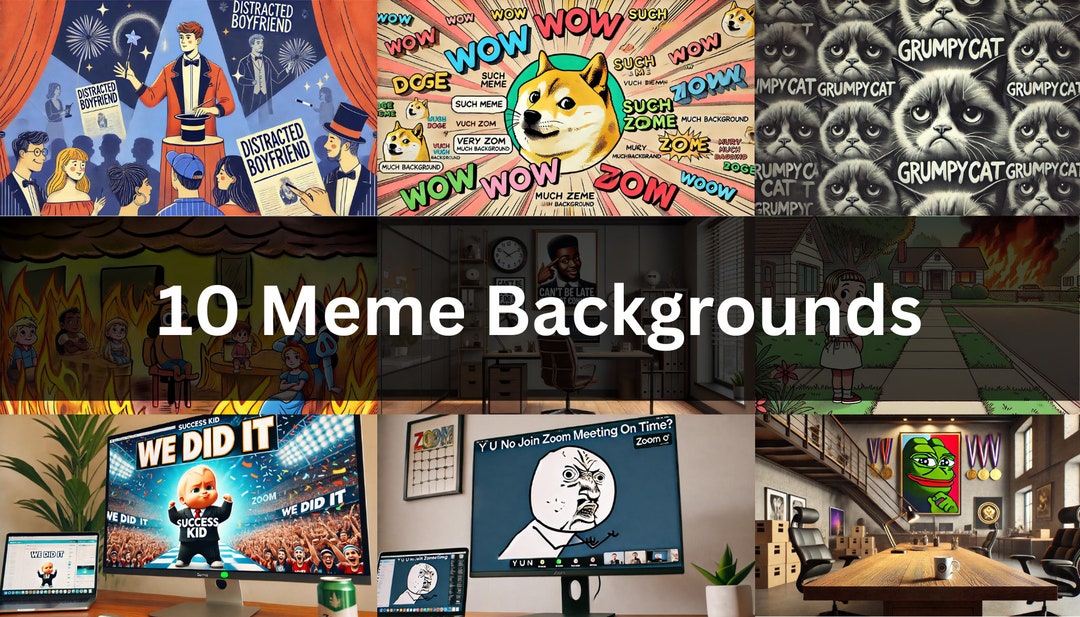 Set of 10 Zoom Backgrounds With Popular Memes | Digital Video Call ...
