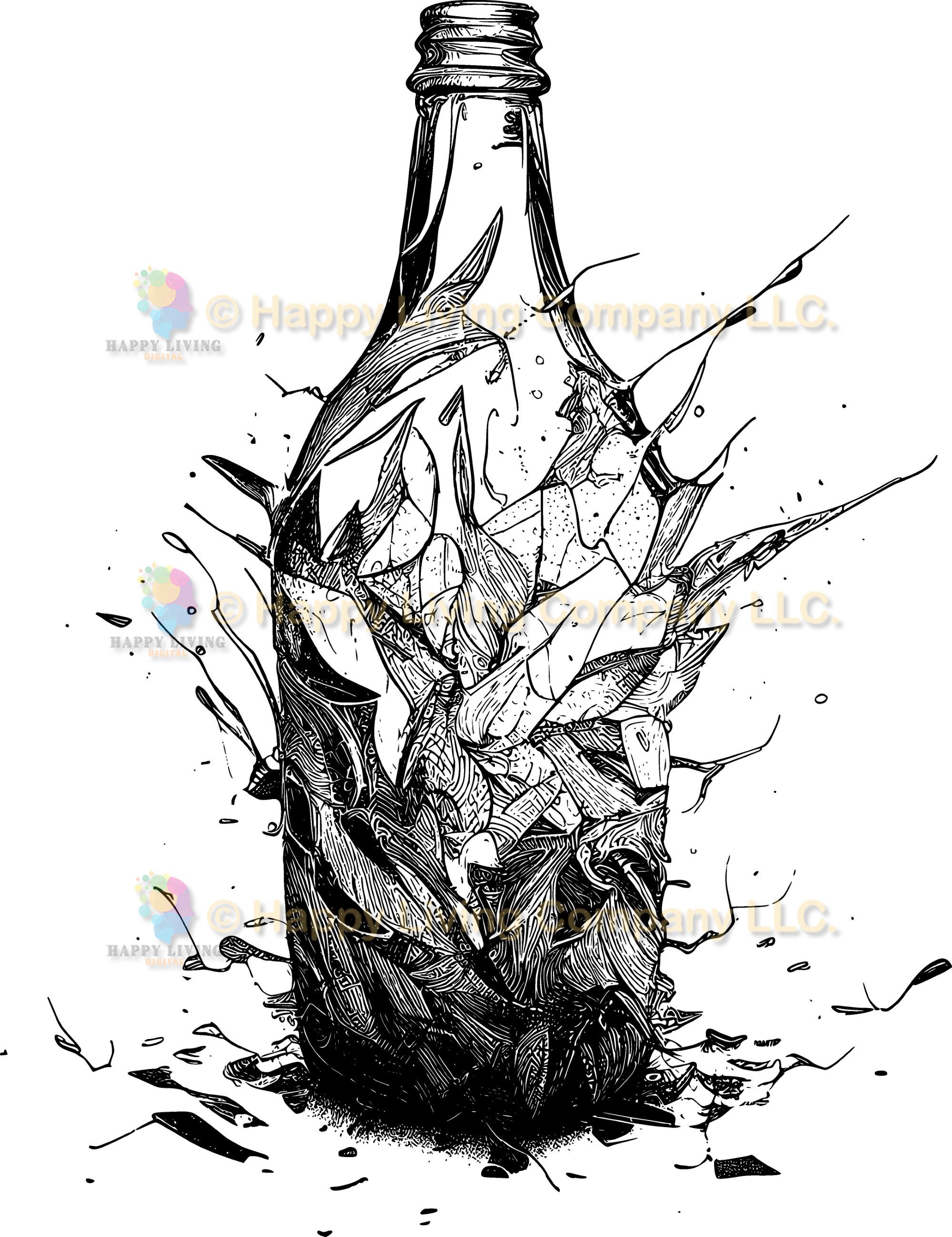 Minimalist Modern Digital Art Download - Shattering Glass Bottle ...