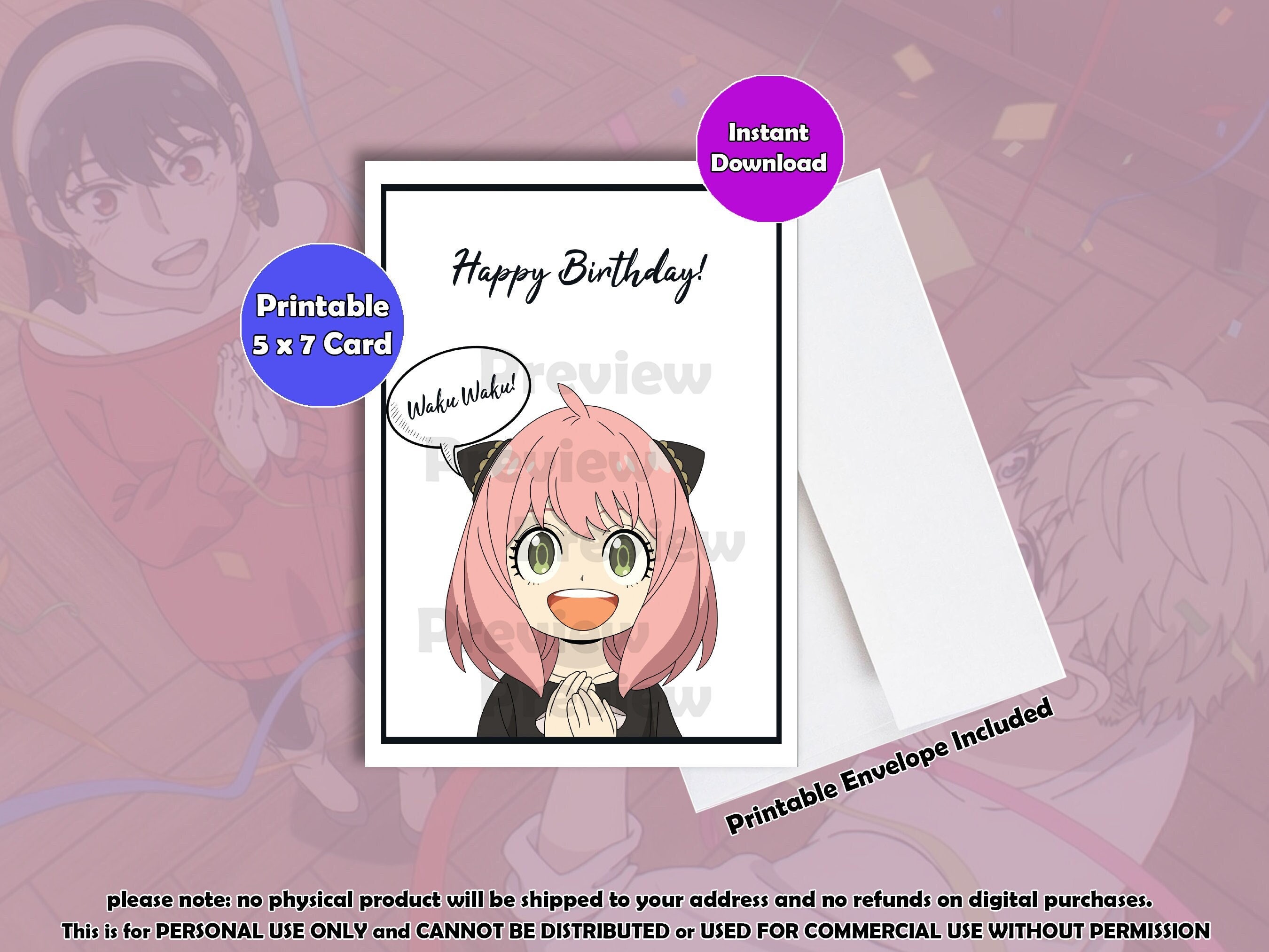 Happy Birthday "anya" - Digital Instant Download Card, Printable Anime ...