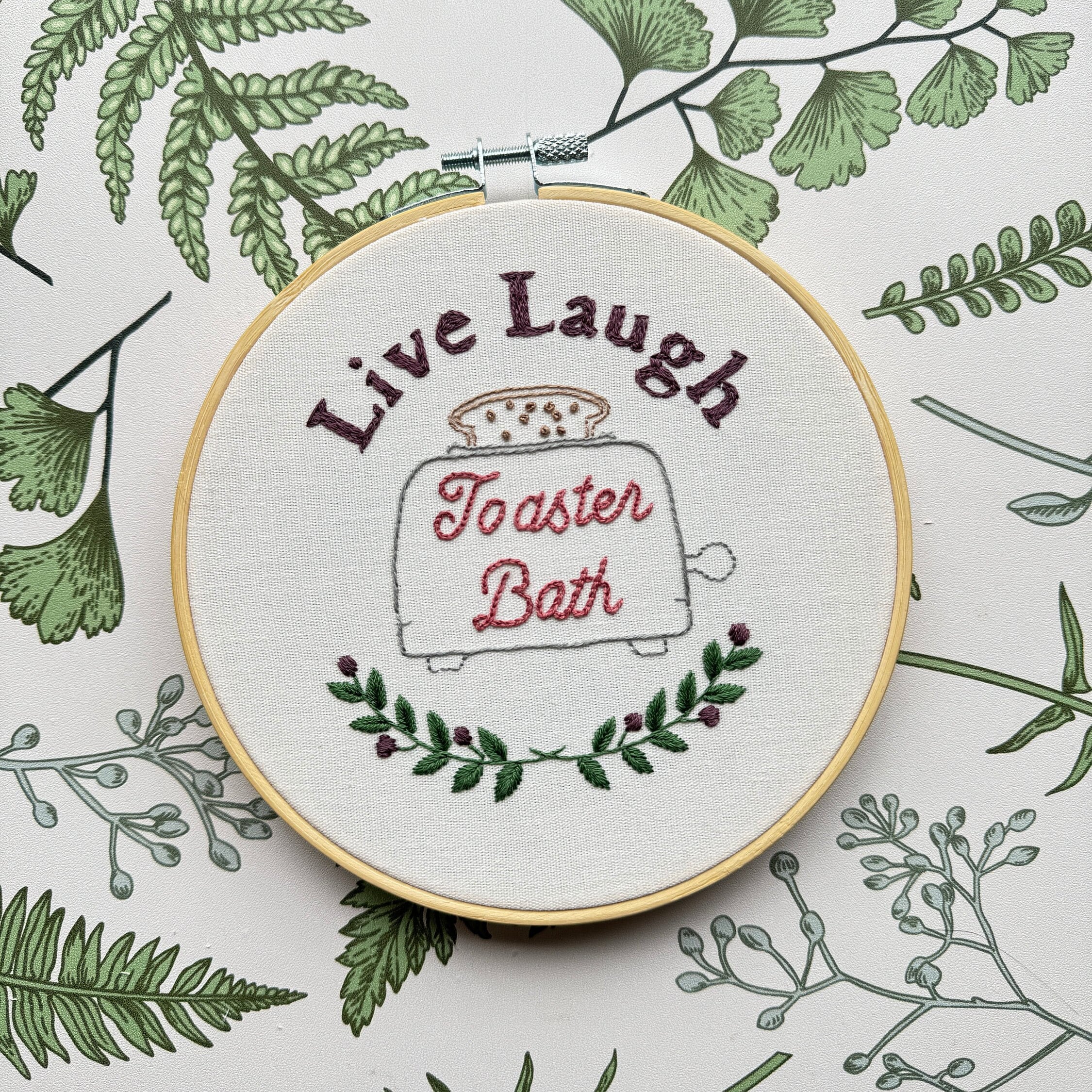 Live Laugh Toaster Bath Hand Embroidery Sign | DIY Customizable Pattern ...