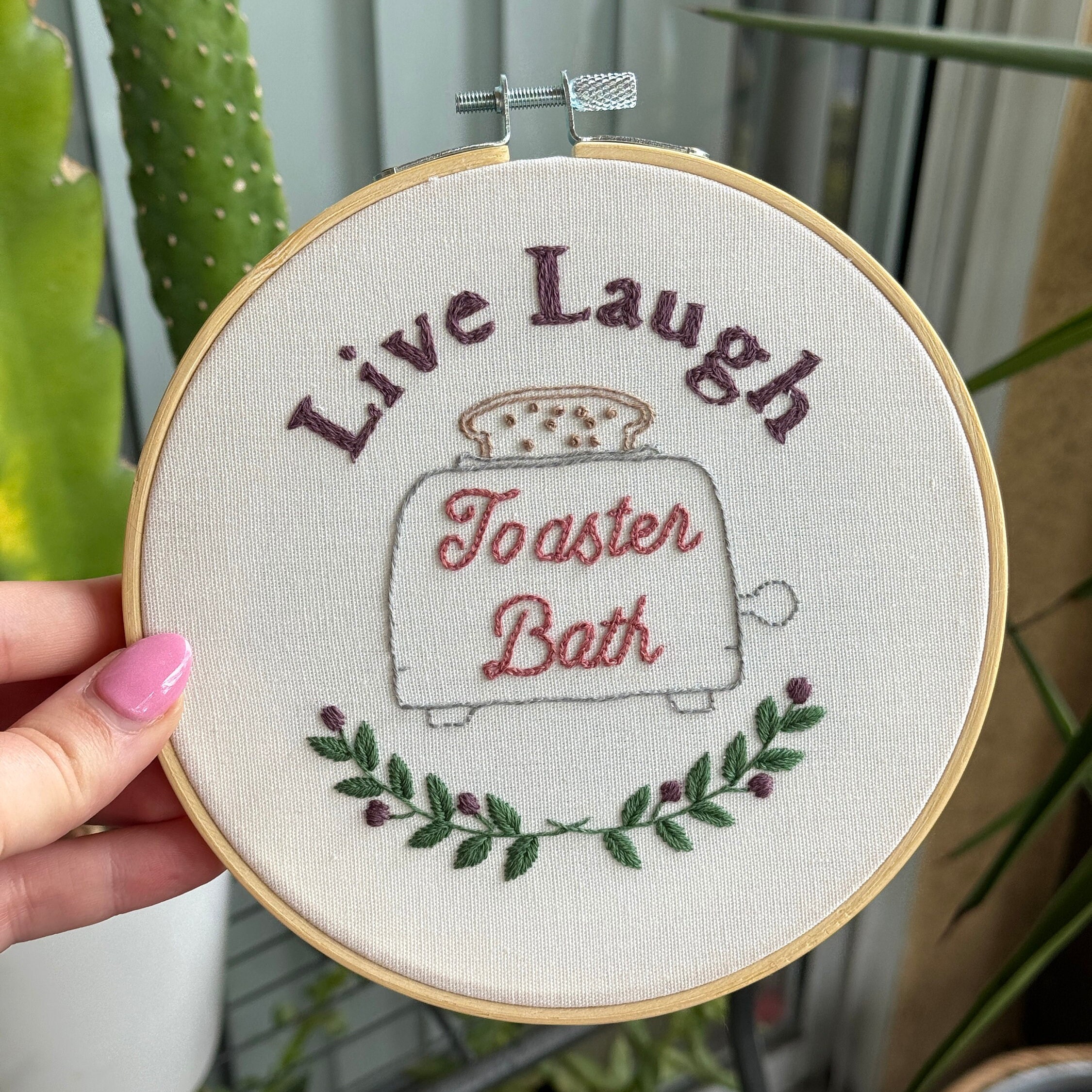 Live Laugh Toaster Bath Hand Embroidery Sign DIY Customizable Pattern ...