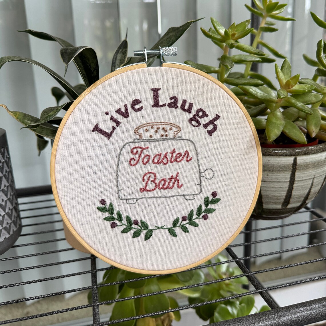 Live Laugh Toaster Bath Hand Embroidery Sign DIY Customizable Pattern ...