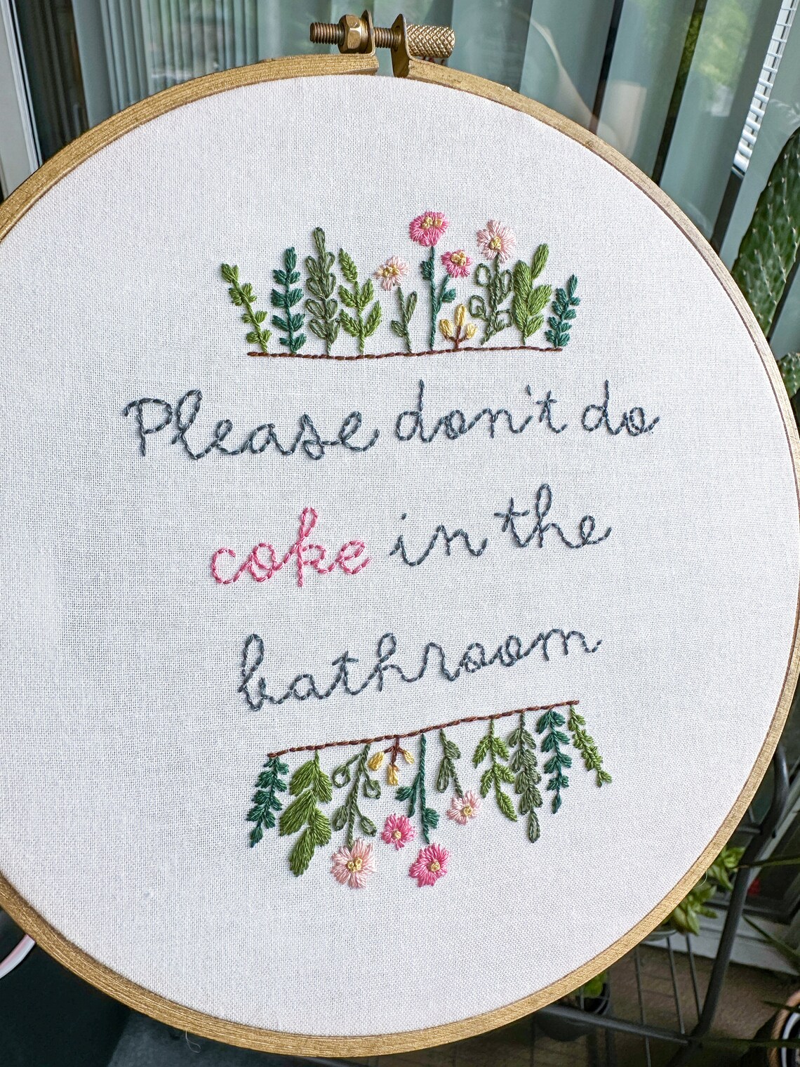 Please Don't Do Coke in the Bathroom Hand Embroidery Sign | DIY ...