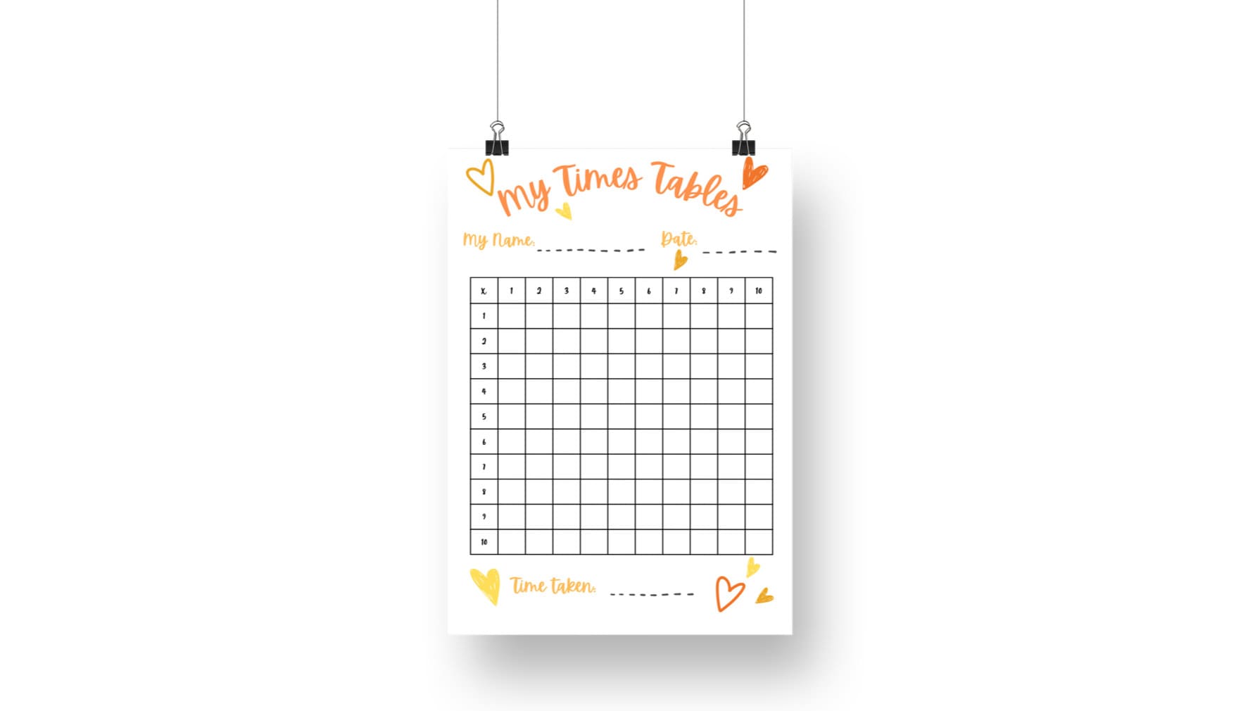 Multiplication Table Times Table Grid Poster Worksheet - Etsy Canada