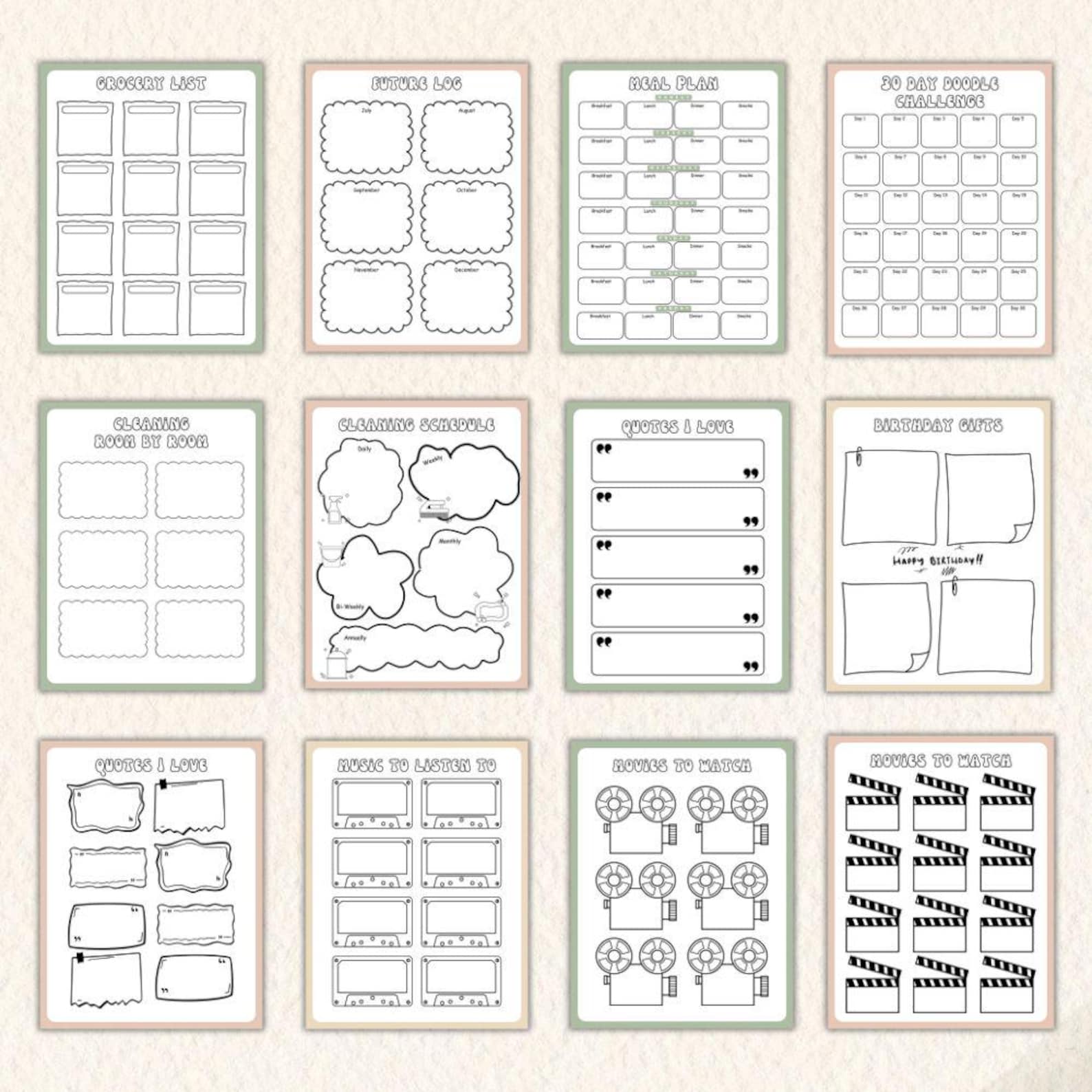 Printable Bullet Journal Bujo Journal Daily Weekly Monthly Templates ...