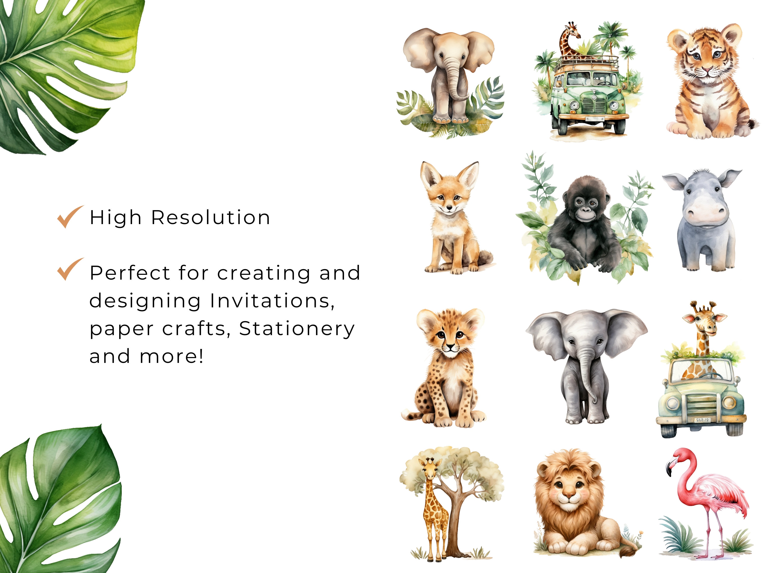 Jungle Animals Clipart, Safari Illustration, Watercolor Animal Clipart ...