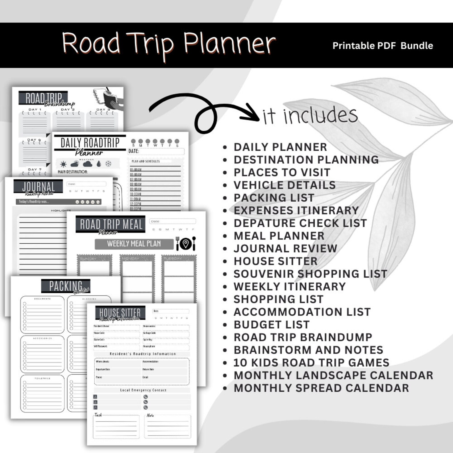 Road Trip Planner Printable Travel Planner Packing List Vacation ...