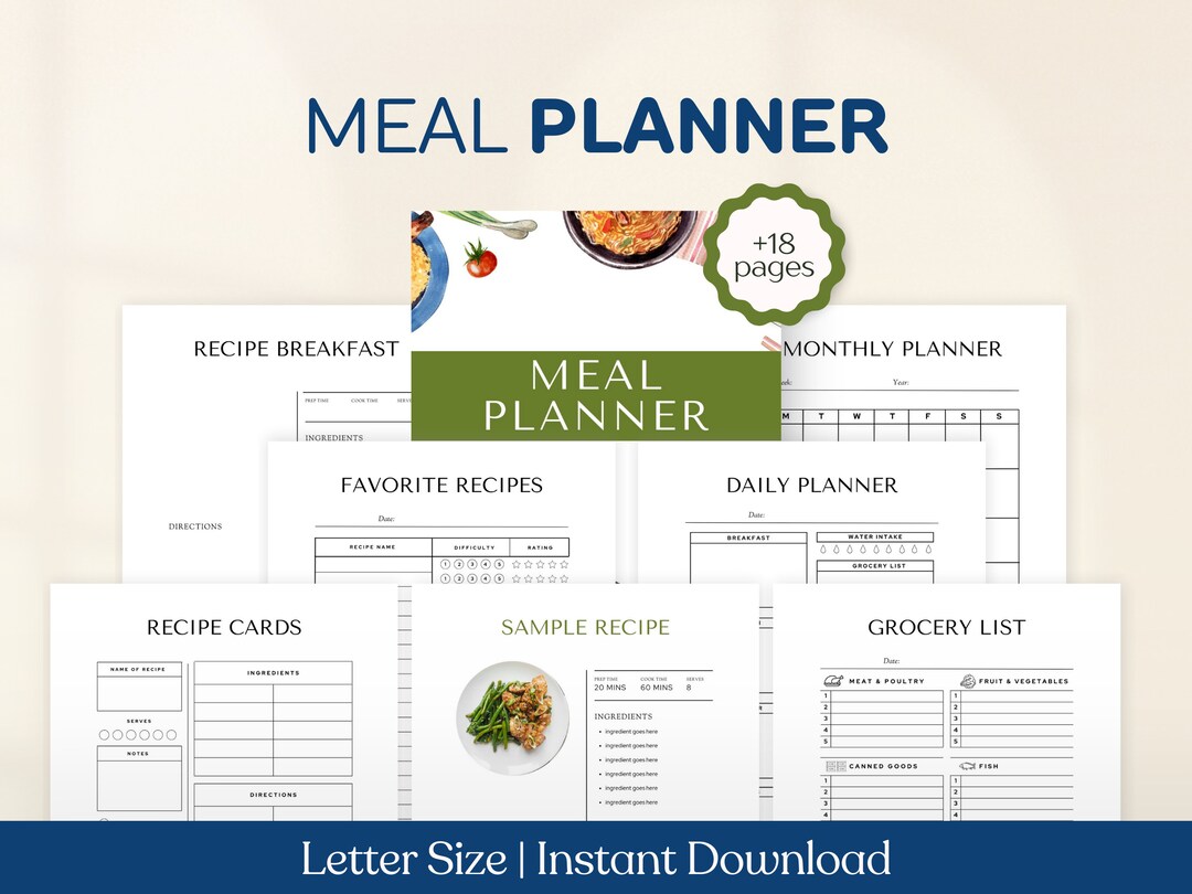 Planner Meal Prep Daily Food Journal Recipe Planner Weekly Monthly ...