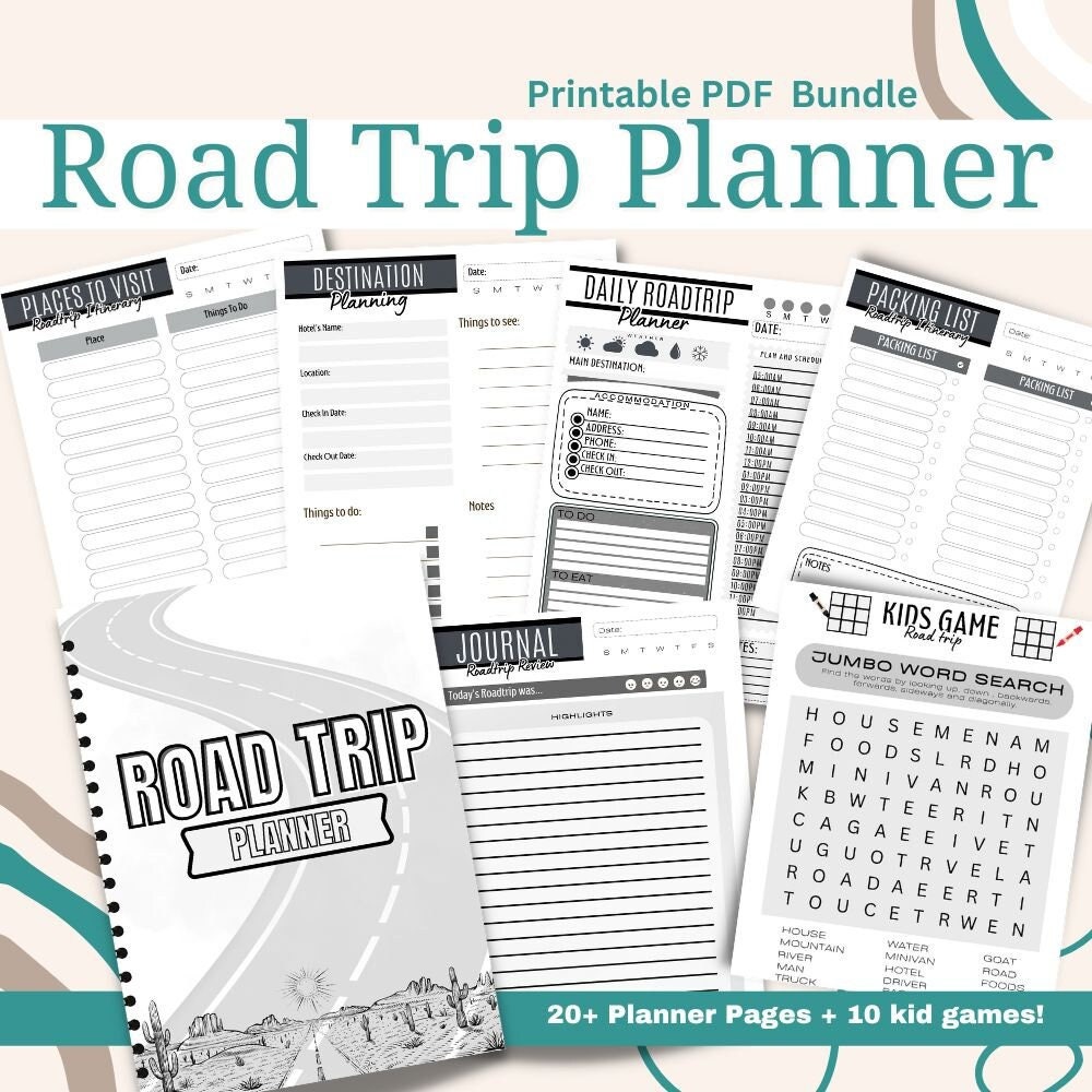 Road Trip Planner Printable Travel Planner Packing List Vacation ...