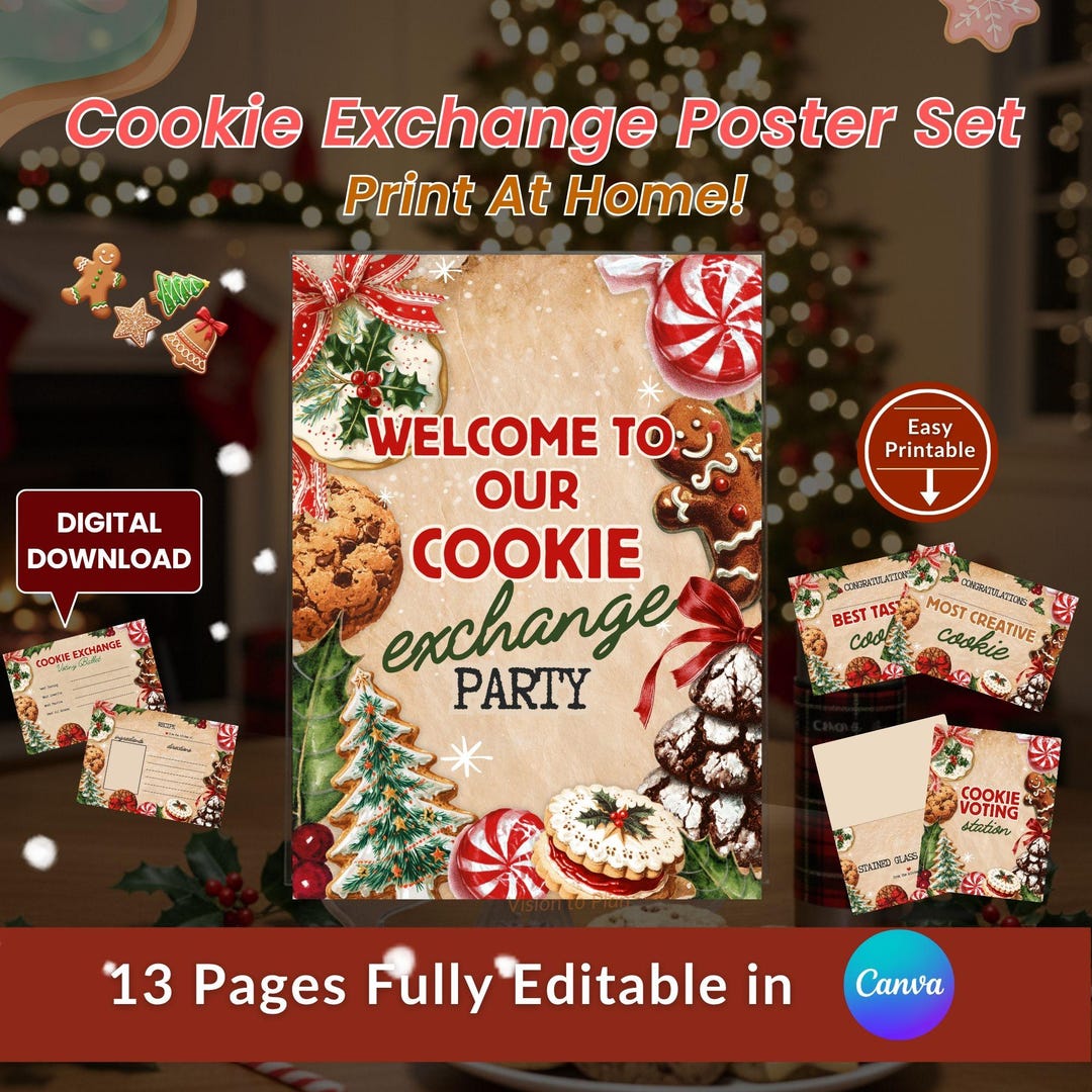 Cookie Exchange Holiday Editable Canva Template Office Church Holiday ...
