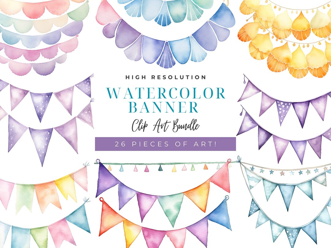 Watercolor Ribbon Banner Clipart Set, Party Invitation, Baby Shower ...