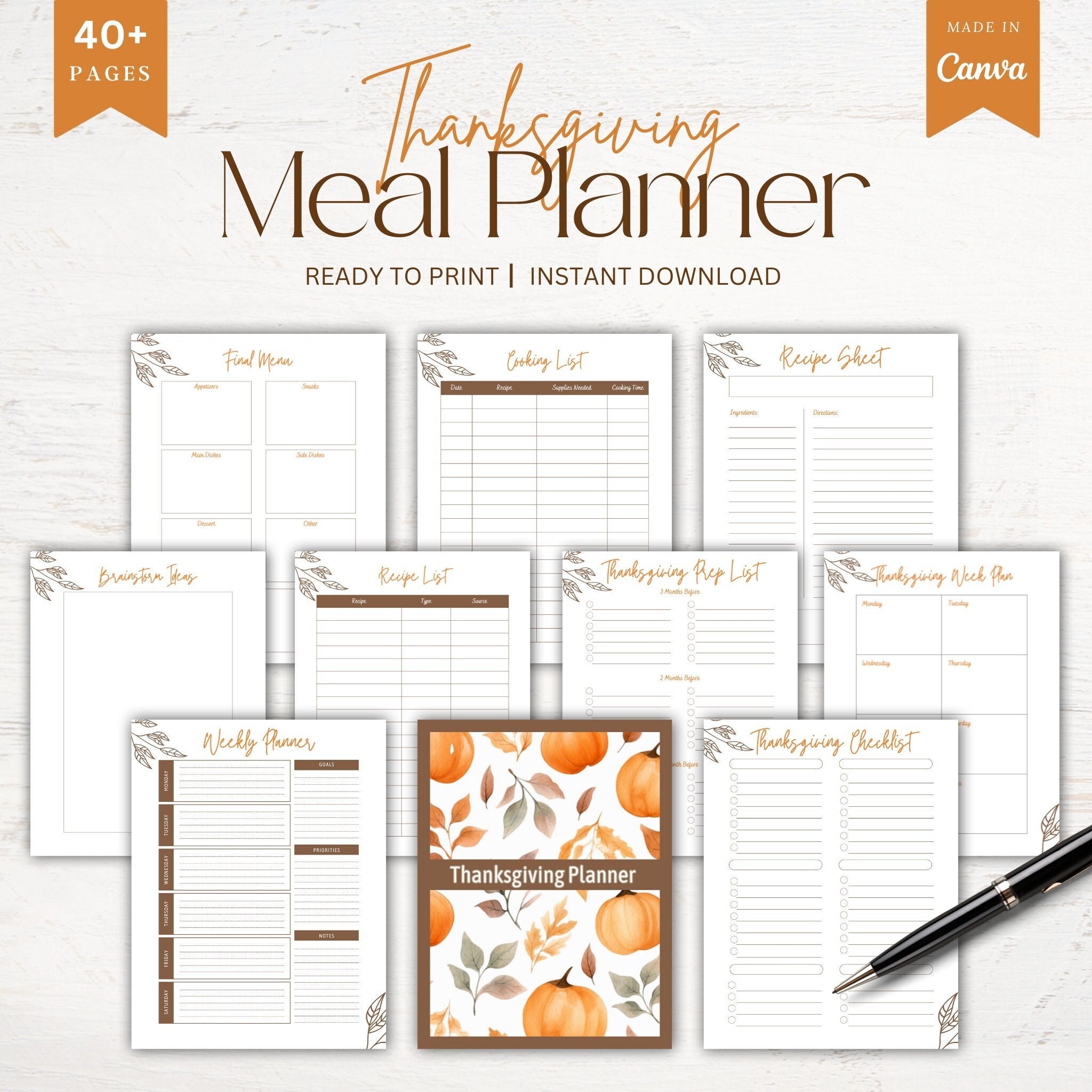 Thanksgiving Planner Printable Holiday Meal Planner, Thanksgiving ...