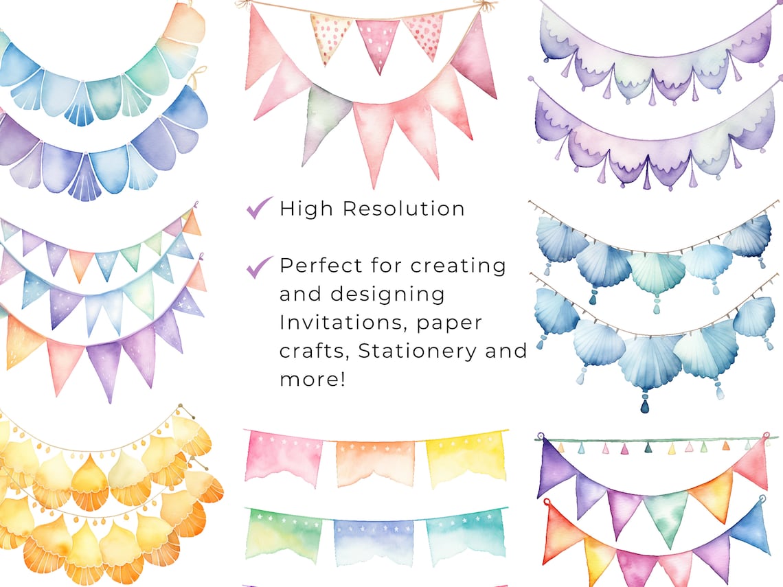 Watercolor Ribbon Banner Clipart Set, Party Invitation, Baby Shower ...