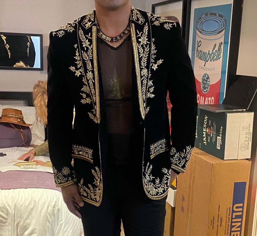 Men's Embroidery Velvet Blazer Bullion Embellishment Black Velvet ...