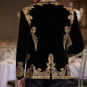 Men's Embroidery Velvet Blazer Bullion Embellishment Black Velvet ...