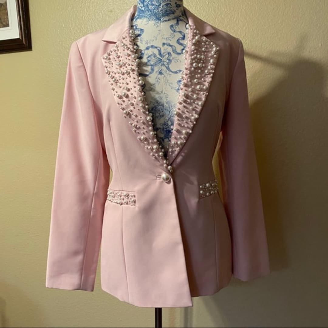 Women's Handmade Pink Pearls Embellished Blazer Suit Jacket - Etsy