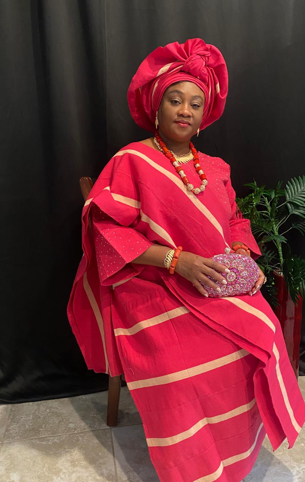 4 Pieces Set Aso Oke for Women, Pink and Gold Color, Buba , Iro , Gele ...