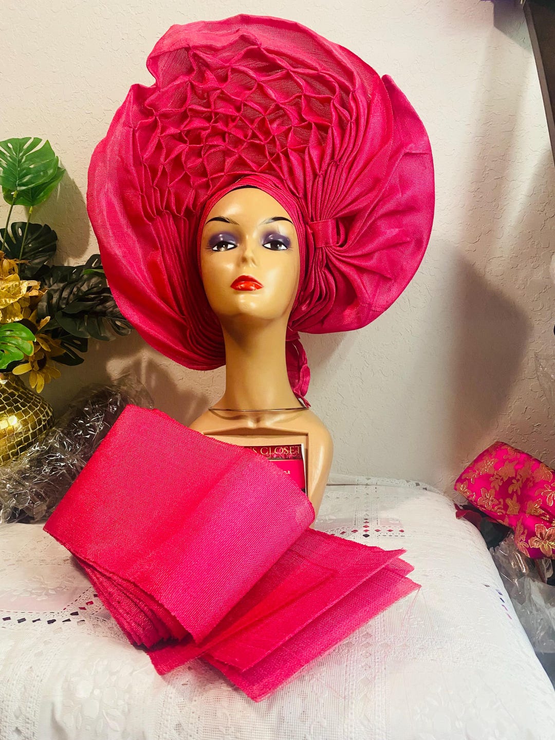 Pink Autogele Aso Oke for Wedding Attire. - Etsy