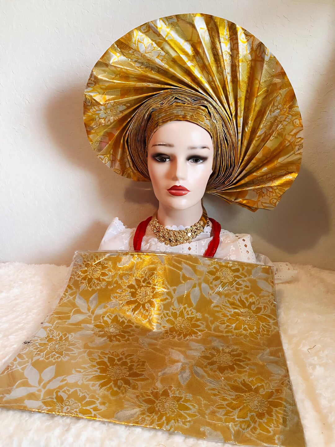 Headtie Autogele, Gold Design Hand Made Sego Autogele for Wedding ...