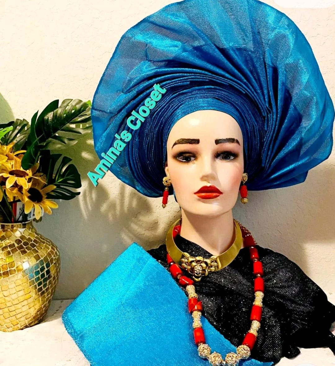 Autogele Headtie for Wedding and Special Events. Teal Color Aso Oke - Etsy