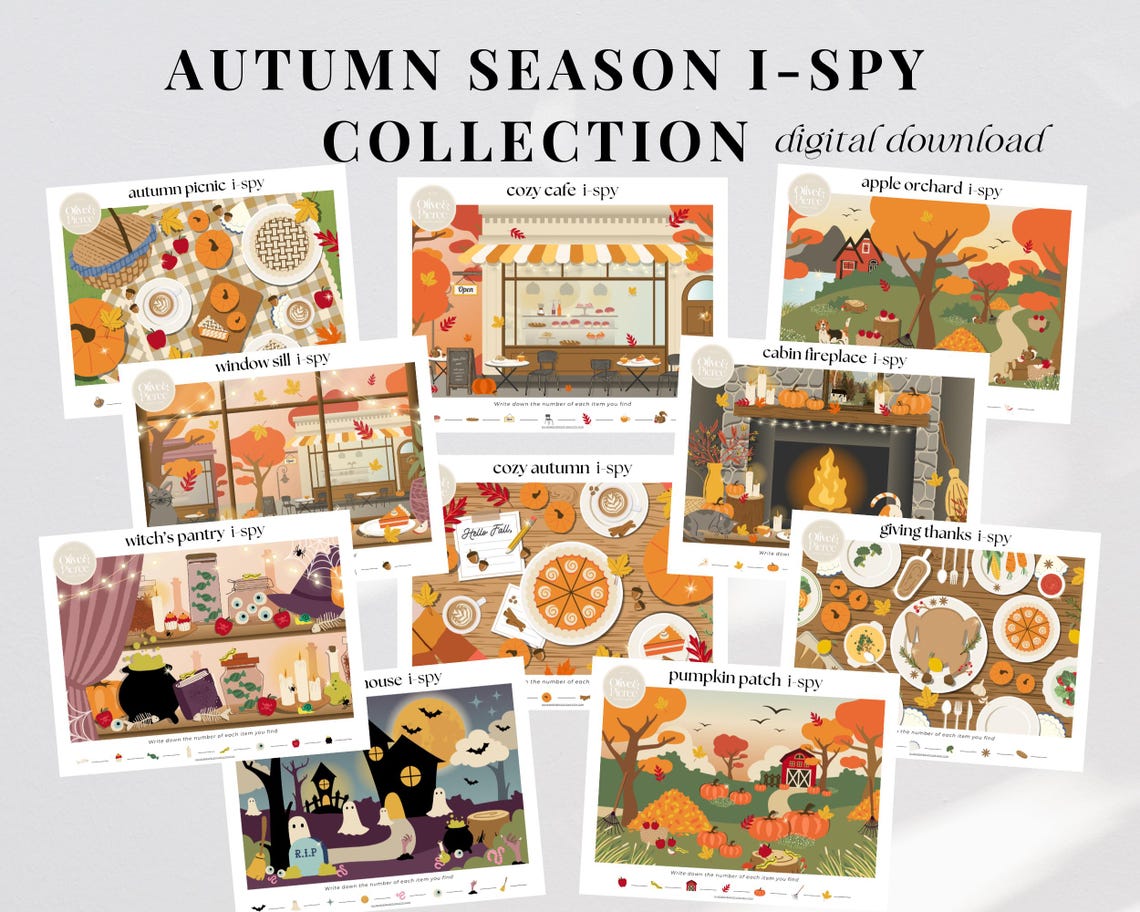 Printable Fall Season I Spy Bundle, Preschool Activity, Autumn ...
