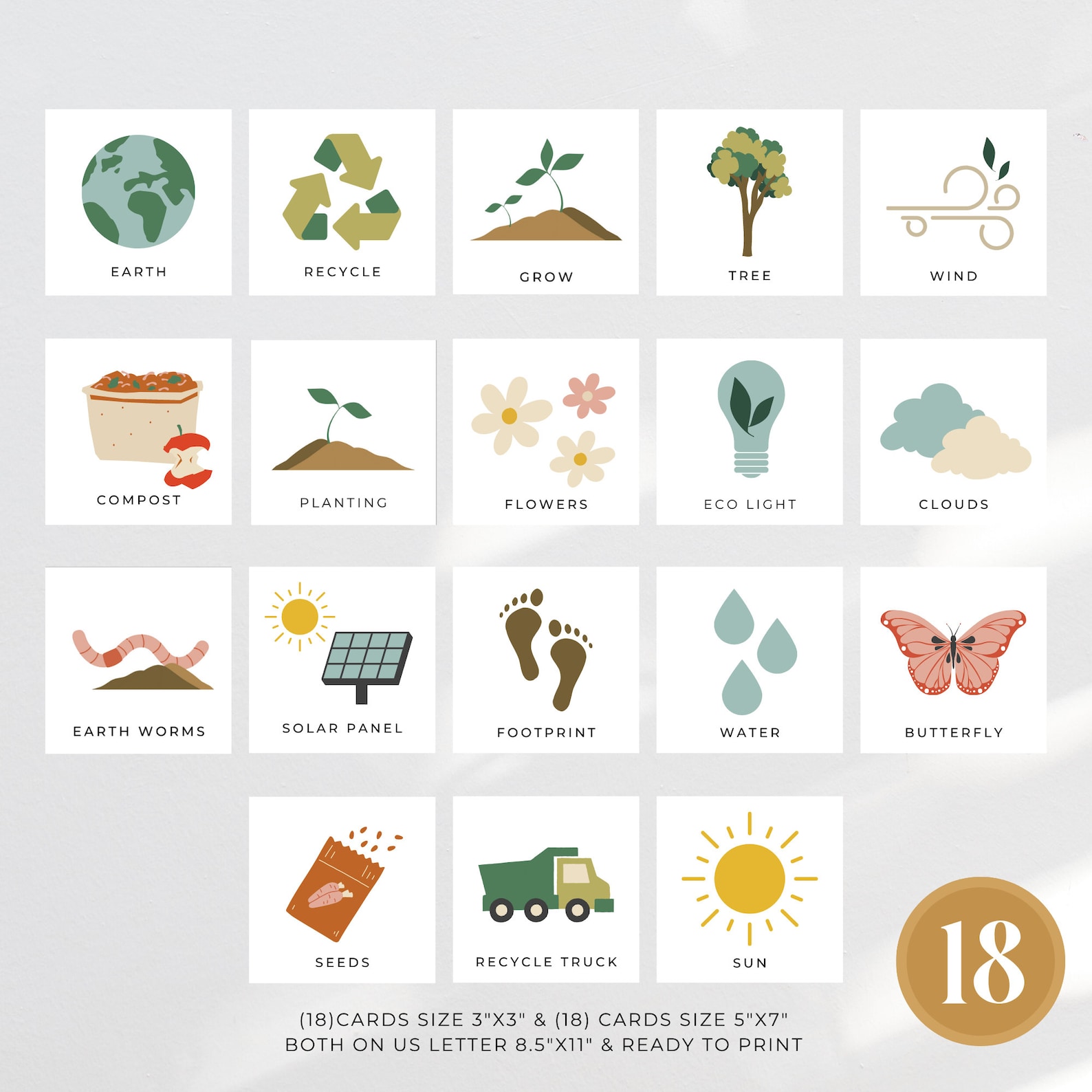 Printable Earth Day Nature Flashcards Montessori Activity Homeschool ...