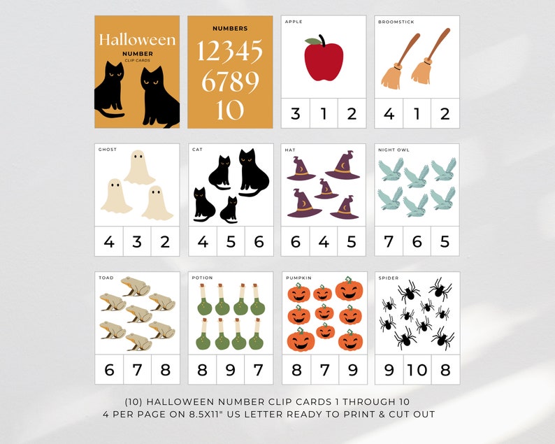 Halloween Number Clip Cards Printable Back to School Fall Montessori ...