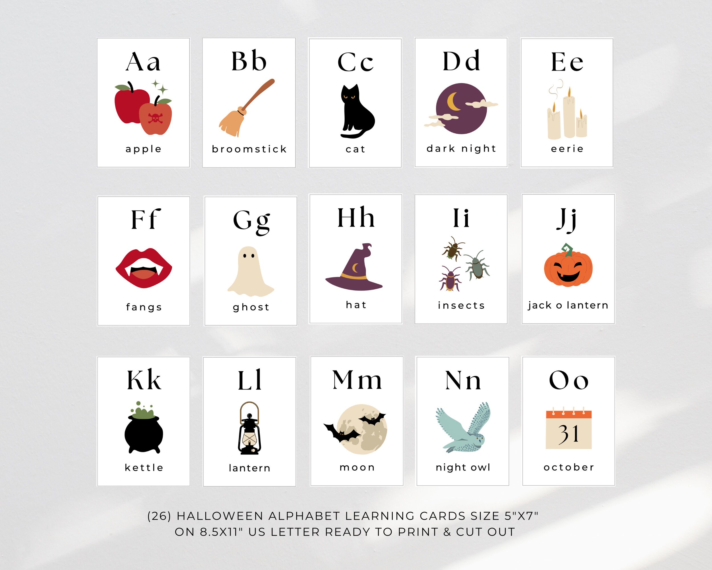 Halloween ABC Learning Flashcards Printable Back to School Fall ...