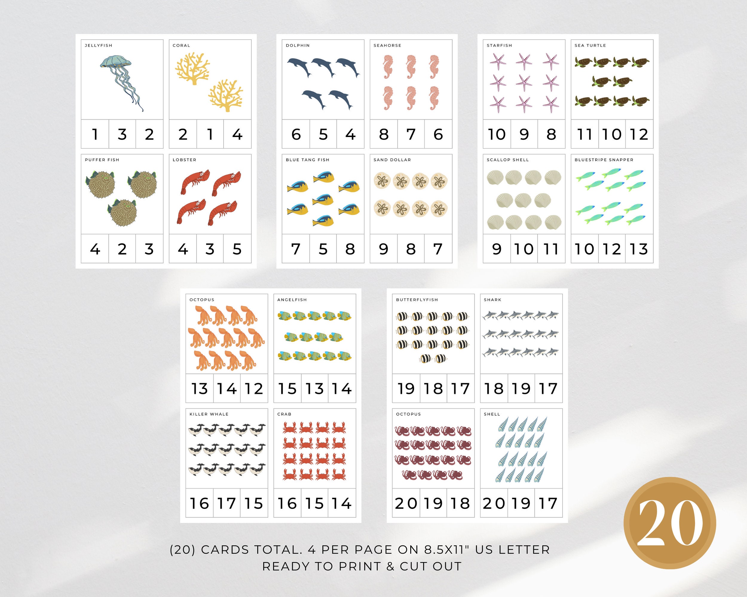 Under the Sea Clip Cards, Ocean Printable, Count, Back to School ...