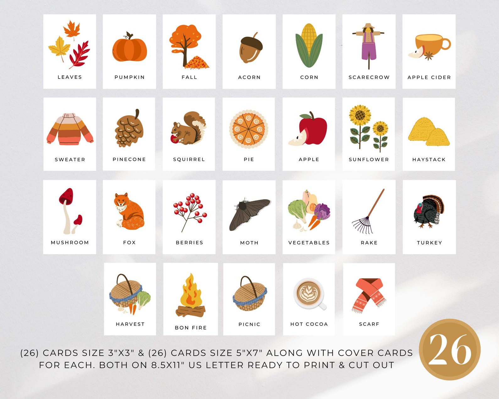 Printable Autumn Flashcards, Fall Nature Unit Study, Fall Vocabulary ...