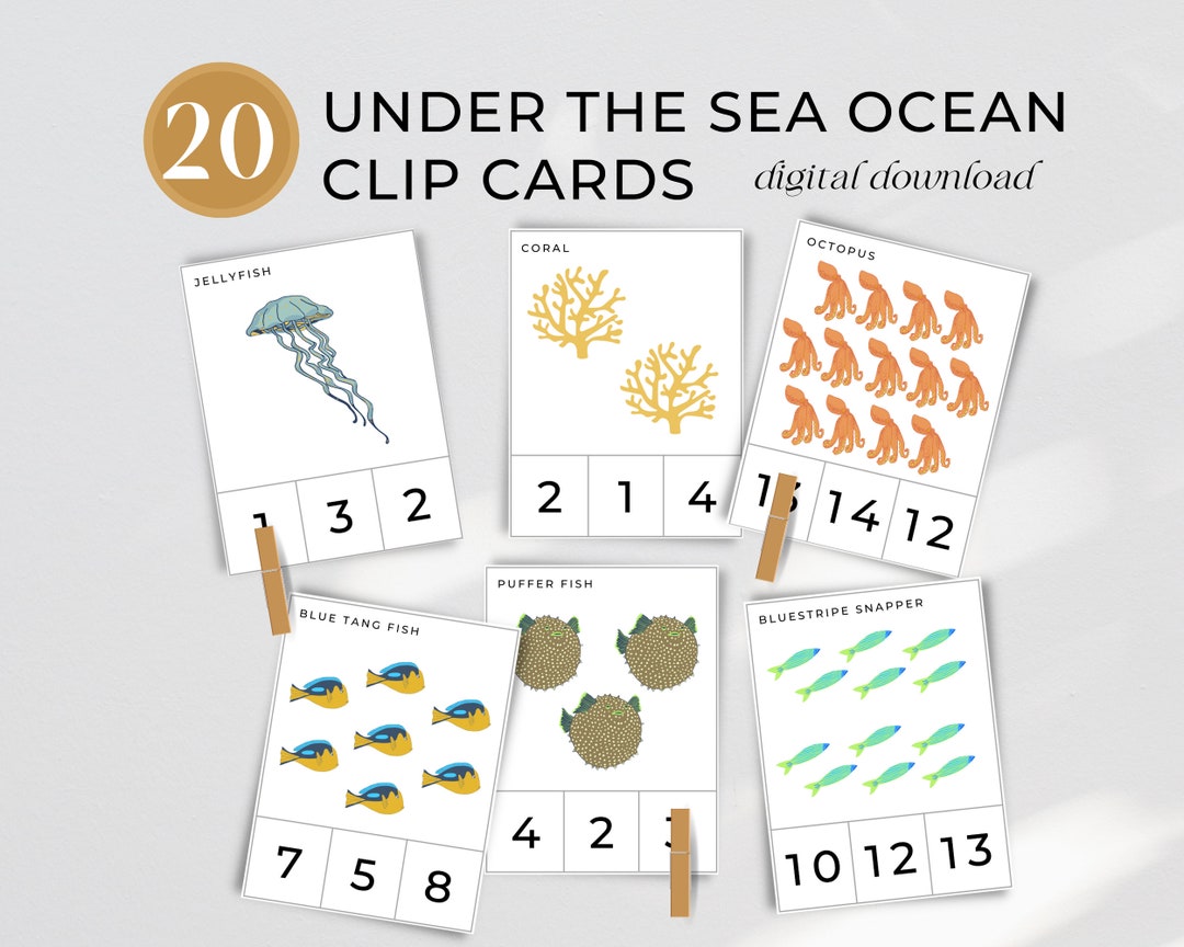 Under the Sea Clip Cards, Ocean Printable, Count, Back to School ...