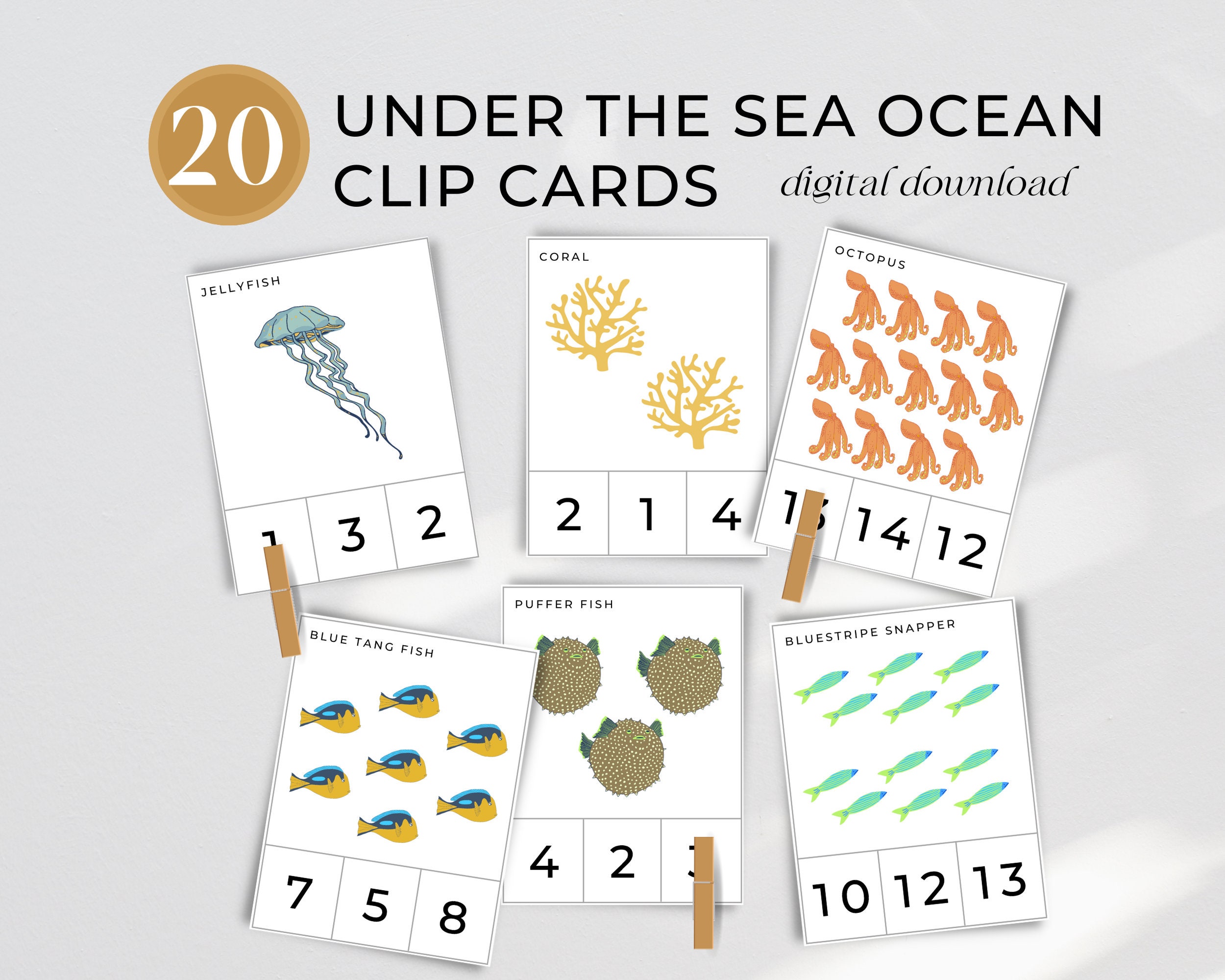 Under the Sea Clip Cards, Ocean Printable, Count, Back to School ...