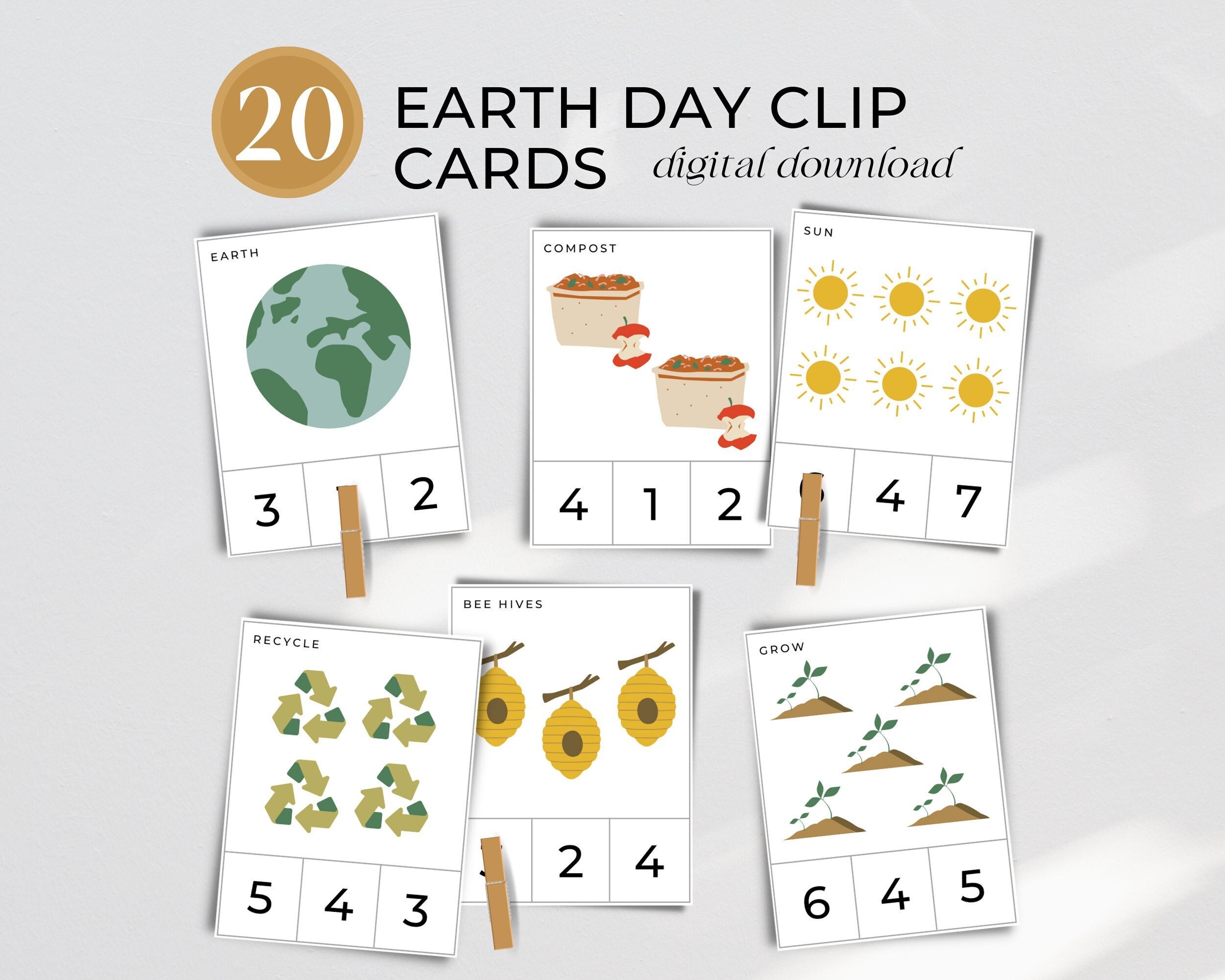 Earth Day Clip Cards, Earth Day Printable, Count and Clip Cards ...